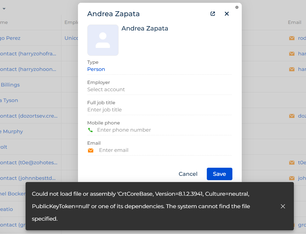 Error When Adding A User Missing Assembly Crtcorebase Community Creatio